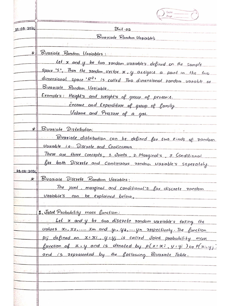 Bivariate Random Variables Pdf