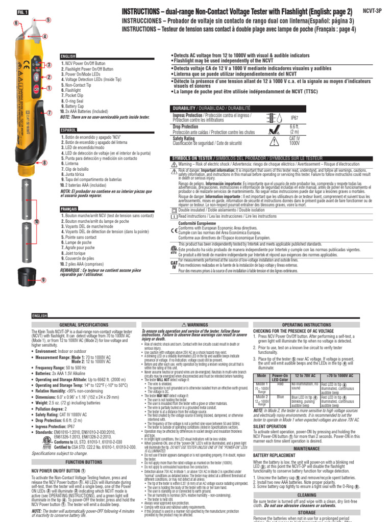 Kline Tester NCVT 3P - Webmanual | PDF | Voltage | Flashlight