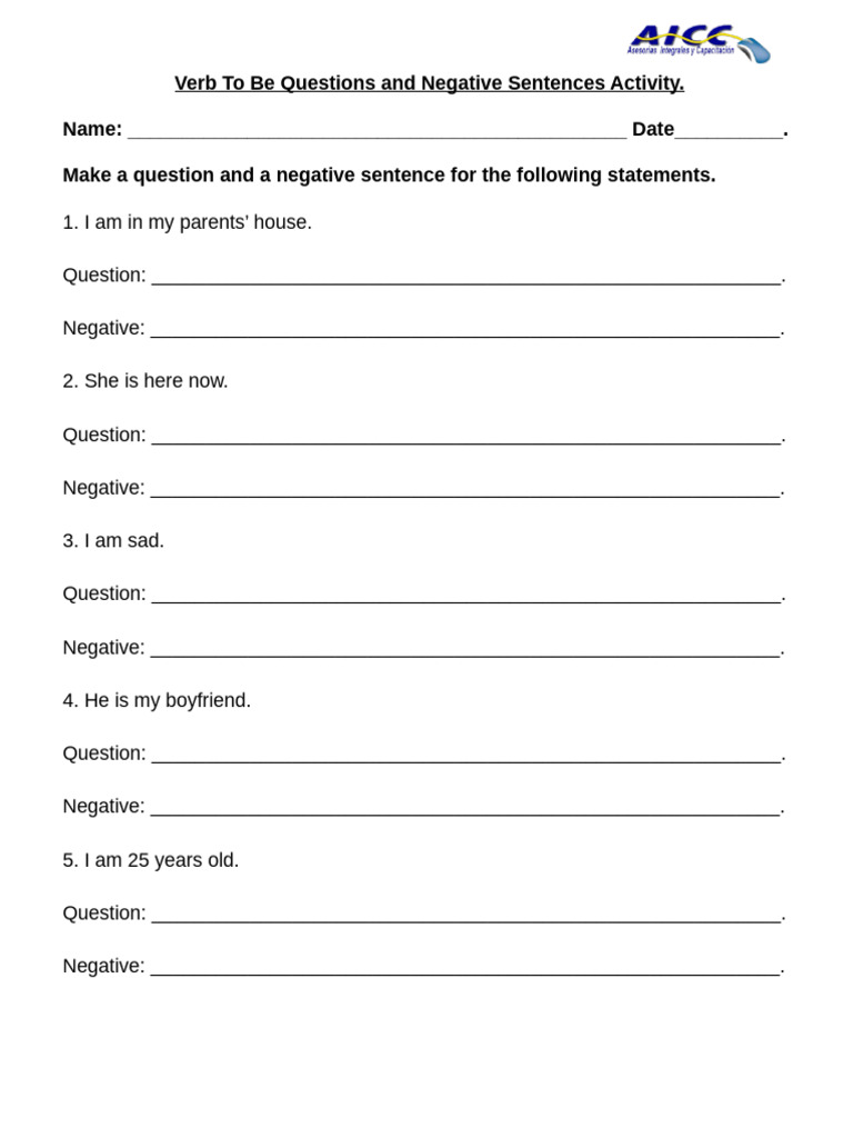 Verb To Be Questions and Negative Sentences | PDF