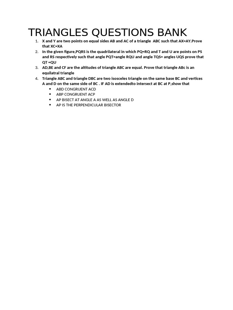 Triangles Questions Bank | PDF