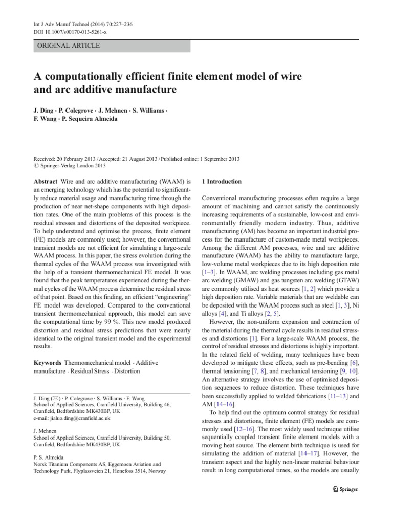 A Computationally Efficient Finite Element Model of WAAM | PDF | Stress ... A Computationally Efficient Finite Element Model of WAAM | PDF | Stress ...