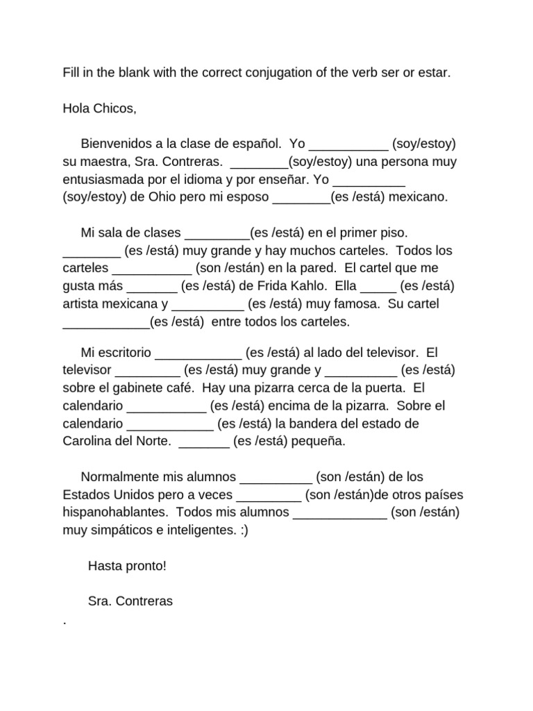 Practice Paragraph With Ser Vs Estar | PDF