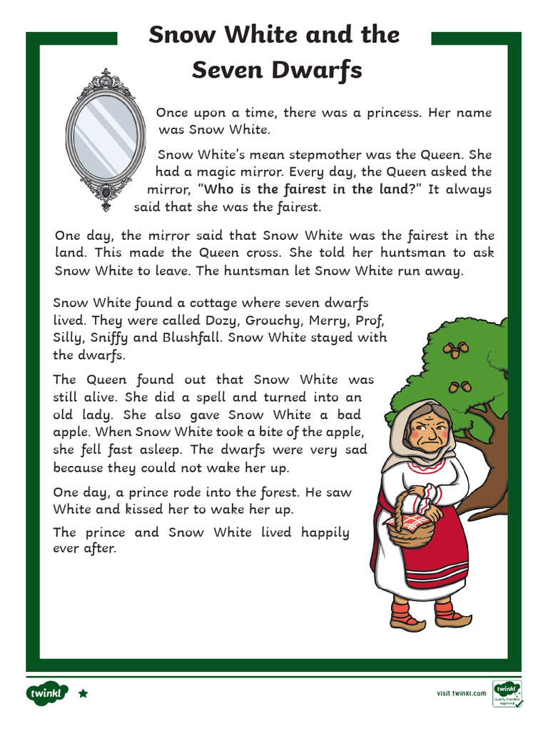 Reading Comprehension Snow White | PDF | Snow White | Fantasy Tropes