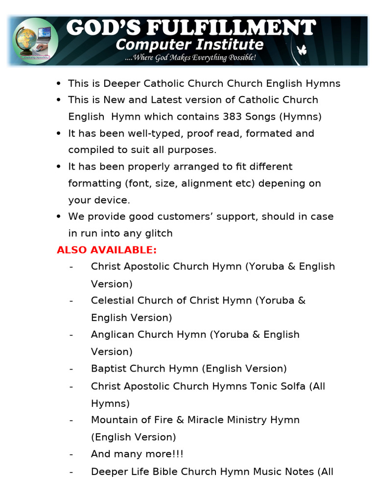 Complete Catholic Church Hymn (English Version) | PDF | Glory (Religion ...