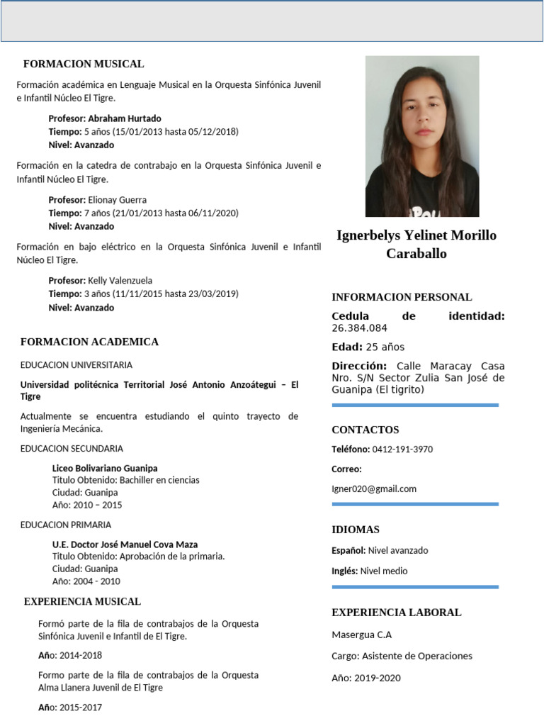 Perfil Académico y Musical de Ignerbelys | PDF