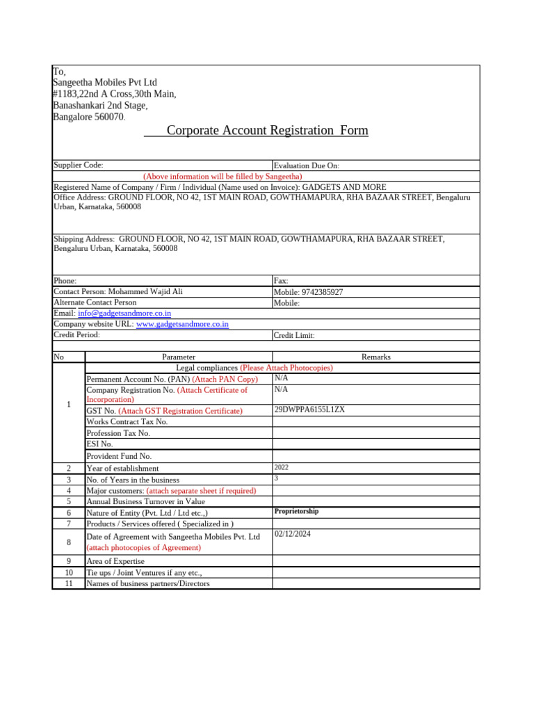 Corporate Account Registration Form | PDF | Business