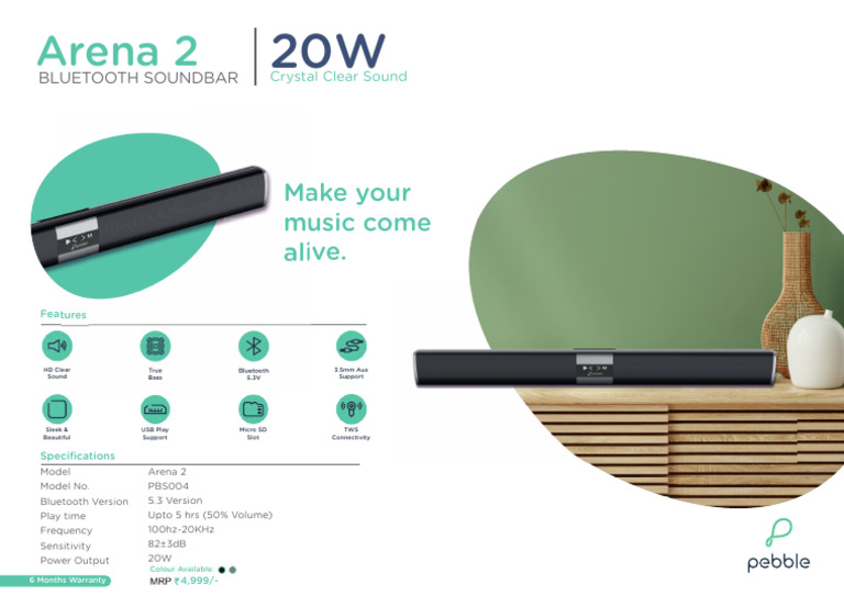 Arena 2 Bluetooth Soundbar Specs | PDF