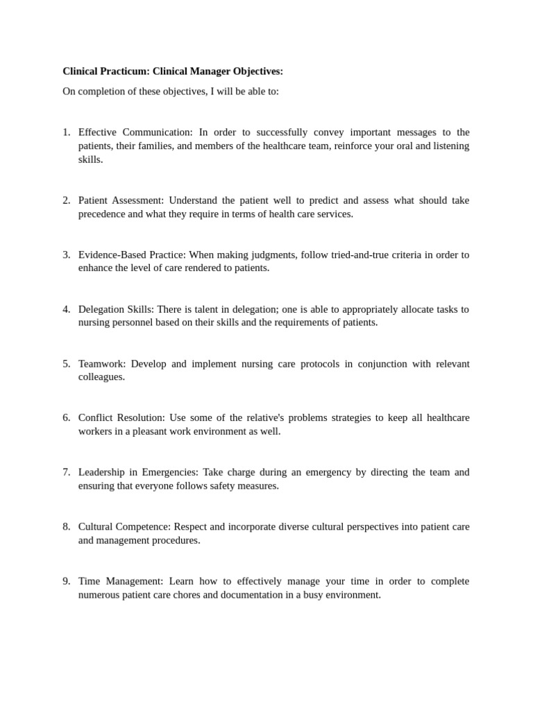 Clinical Practicum Objectives | PDF