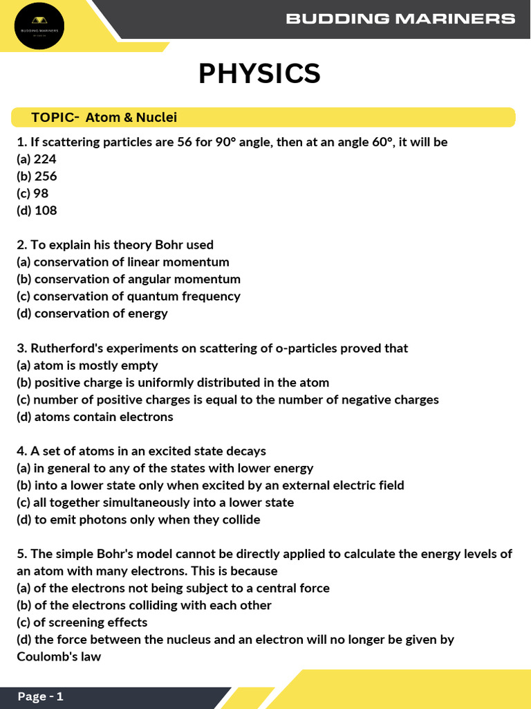 DPP - Atoms and Nuclei | PDF | Atoms | Atomic Nucleus