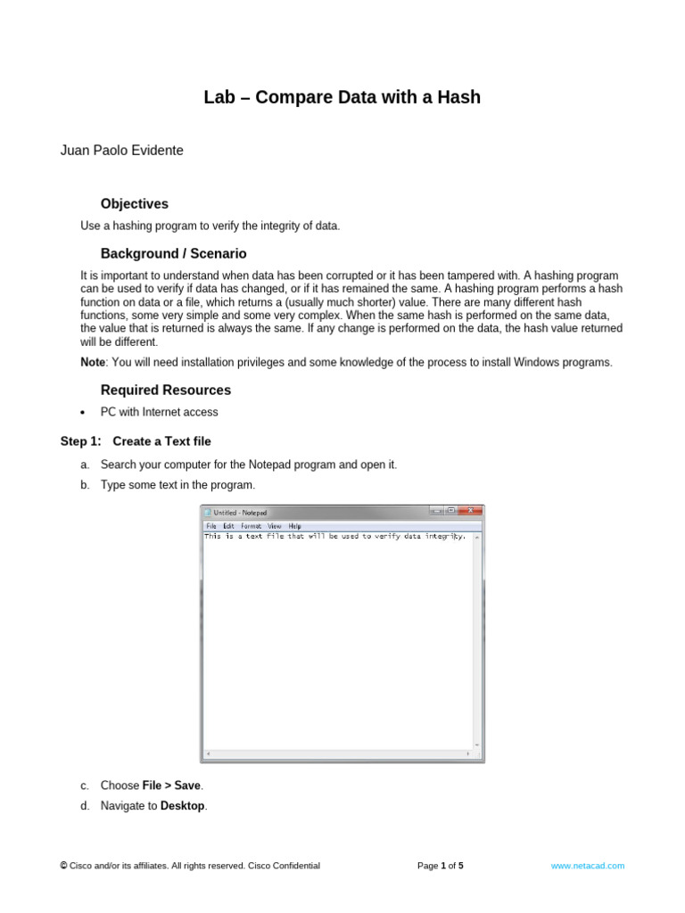 1.2.1.3 Lab - Compare Data With A Hash | PDF | Computer File | Text File