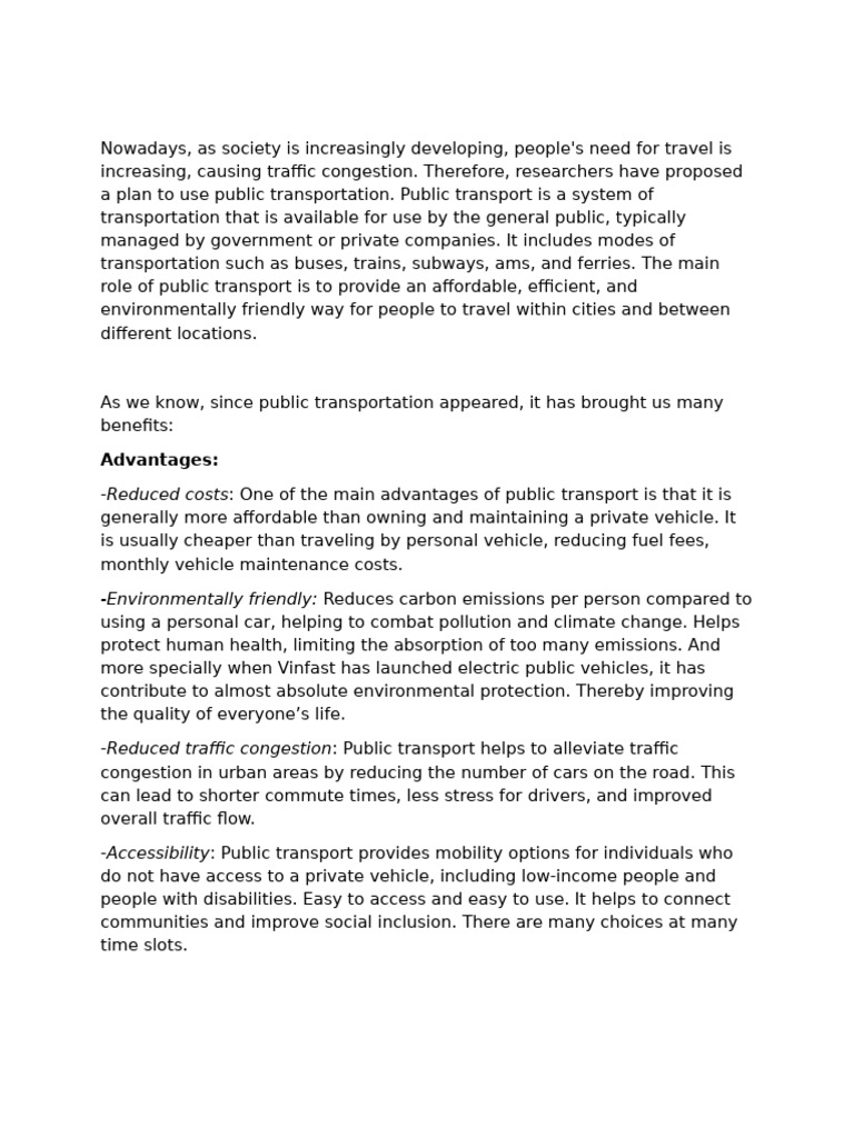 Benefits and Drawbacks of Public Transport | PDF | Public Transport ...