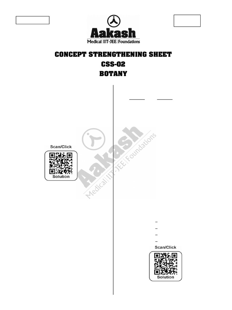 Concept Strengthening Sheet (CSS-02) Based On AIATS-02 (RM) - Botany | PDF | Seed | Fruit