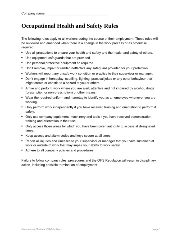 go2HR Occupational Health and Safety Rules and Disciplinary Action | PDF | Occupational Safety ...