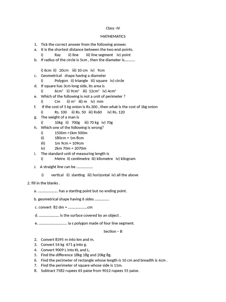 Class 4 Maths | PDF | Area | Circle