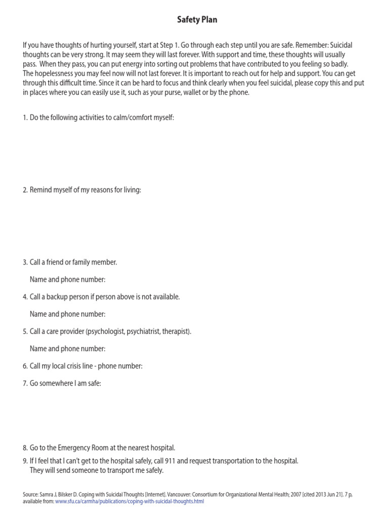 Depression Safety Plan | PDF