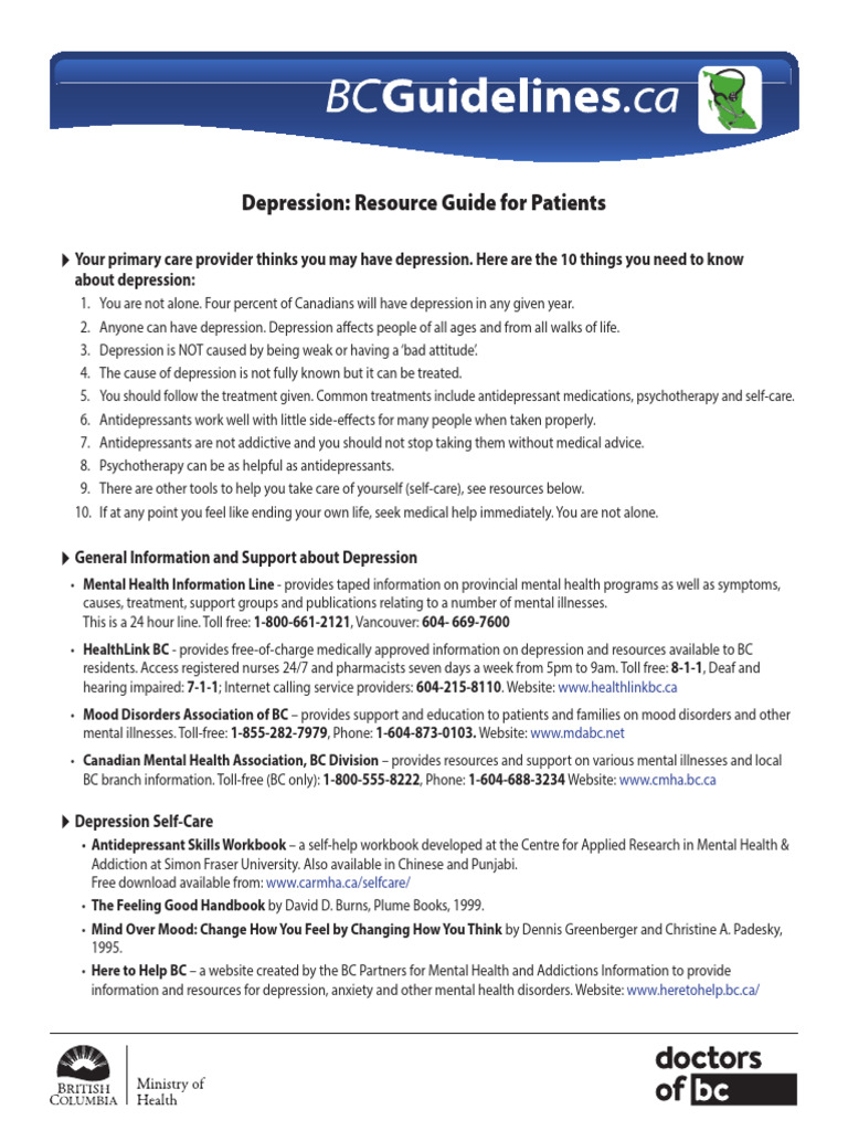 Depression Resource Guide Patients | PDF | Major Depressive Disorder ...