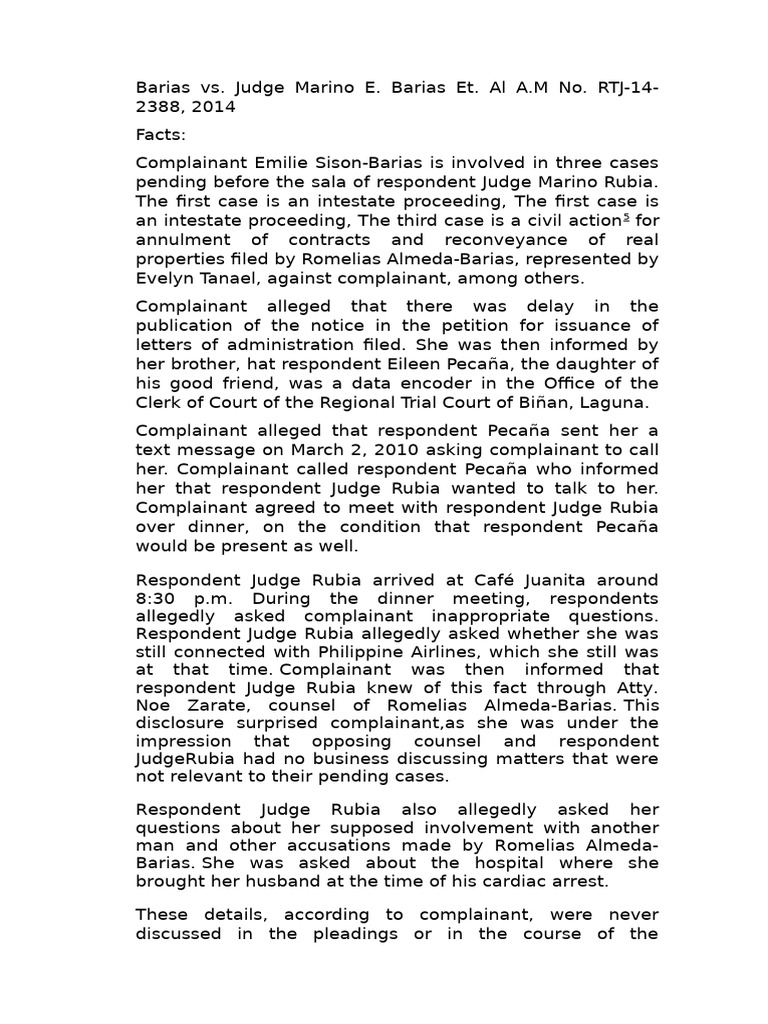 Barias vs. Judge Marino E. Barias Et. Al A.M No. RTJ-14-2388, 2014 ...