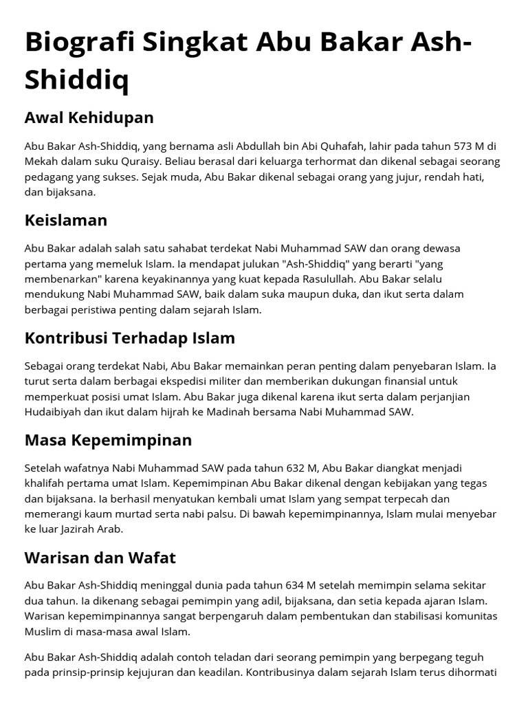 Biografi Singkat Abu Bakar Ash-Shiddiq - 20241031 - 140809 - 0000 | PDF