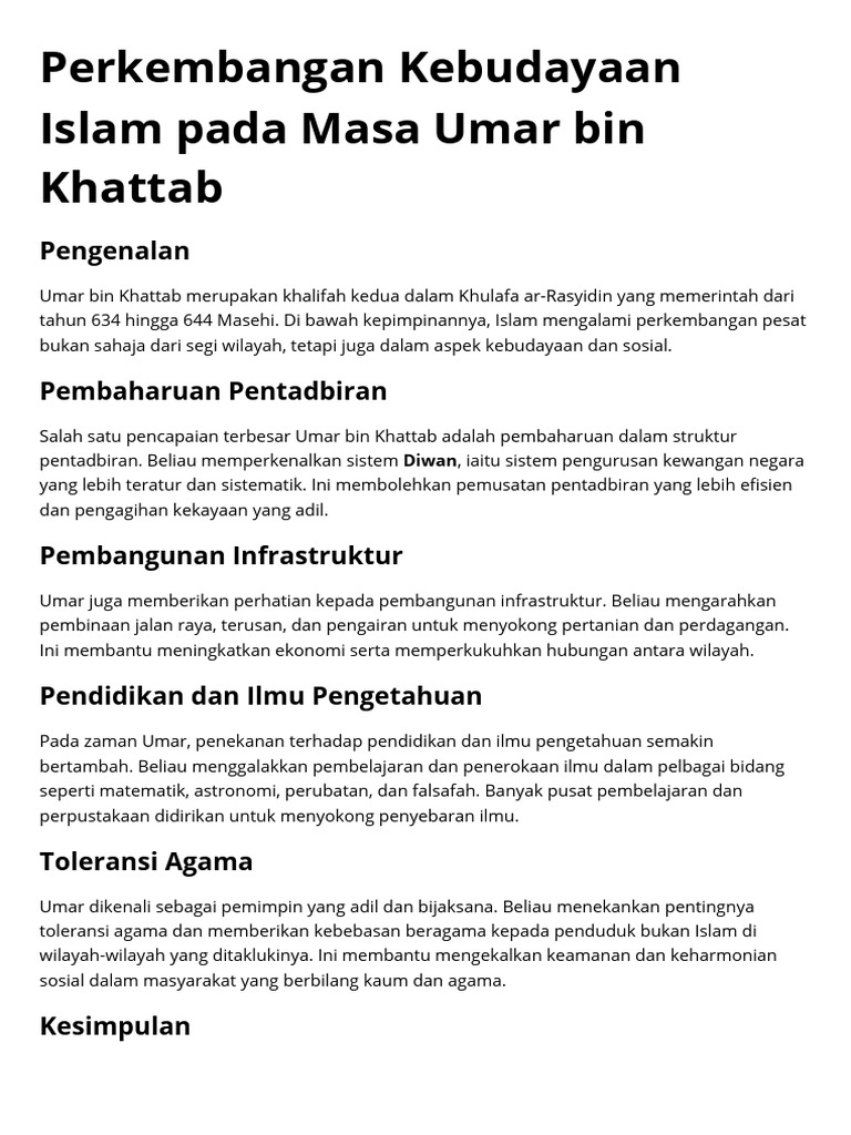 Perkembangan Kebudayaan Islam Pada Masa Umar Bin Khattab - 20241031 - 140312 - 0000 | PDF
