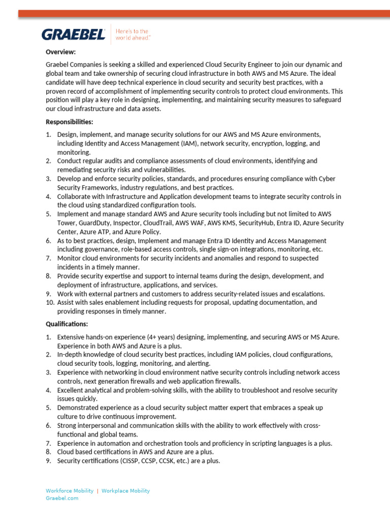Cloud Security Engineer - JD | PDF | Security | Computer Security