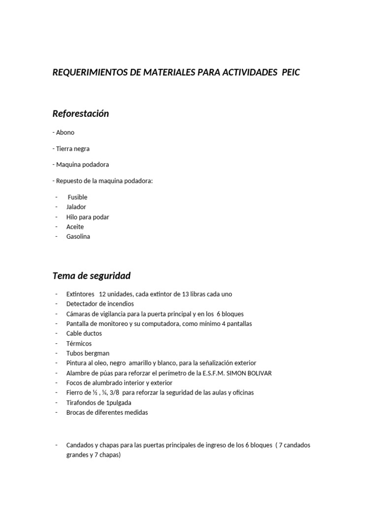 Materiales Que Se Utilzara en Los Proyectos | PDF