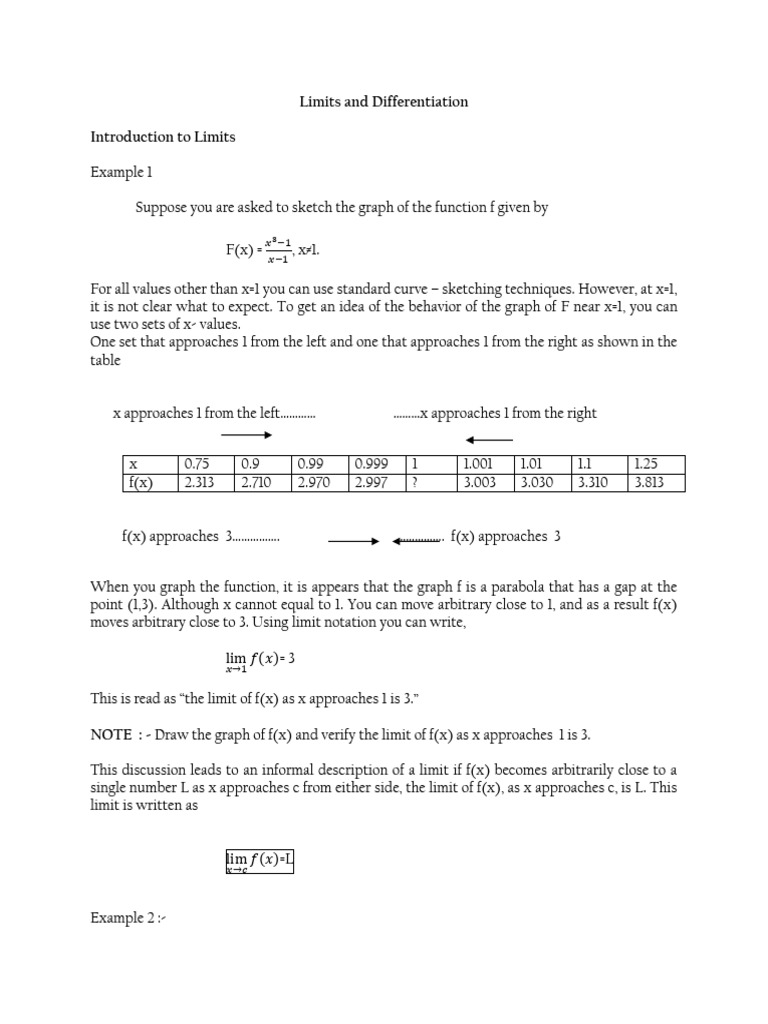 Lecture 01 - Limits and Differentiation | PDF | Derivative | Function (Mathematics)