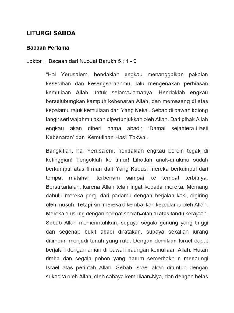 Bacaan 1 Dan Doa Umat Misa HDI 2024 | PDF