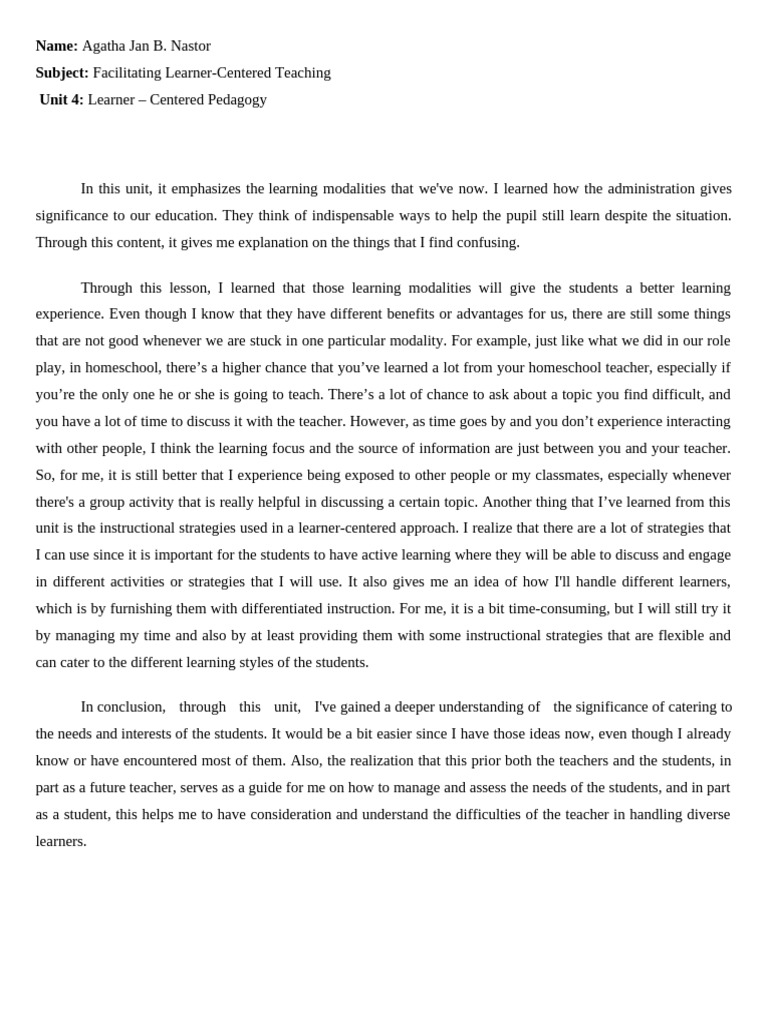 Flct- Unit 4 Reflection | PDF | Learning | Teachers