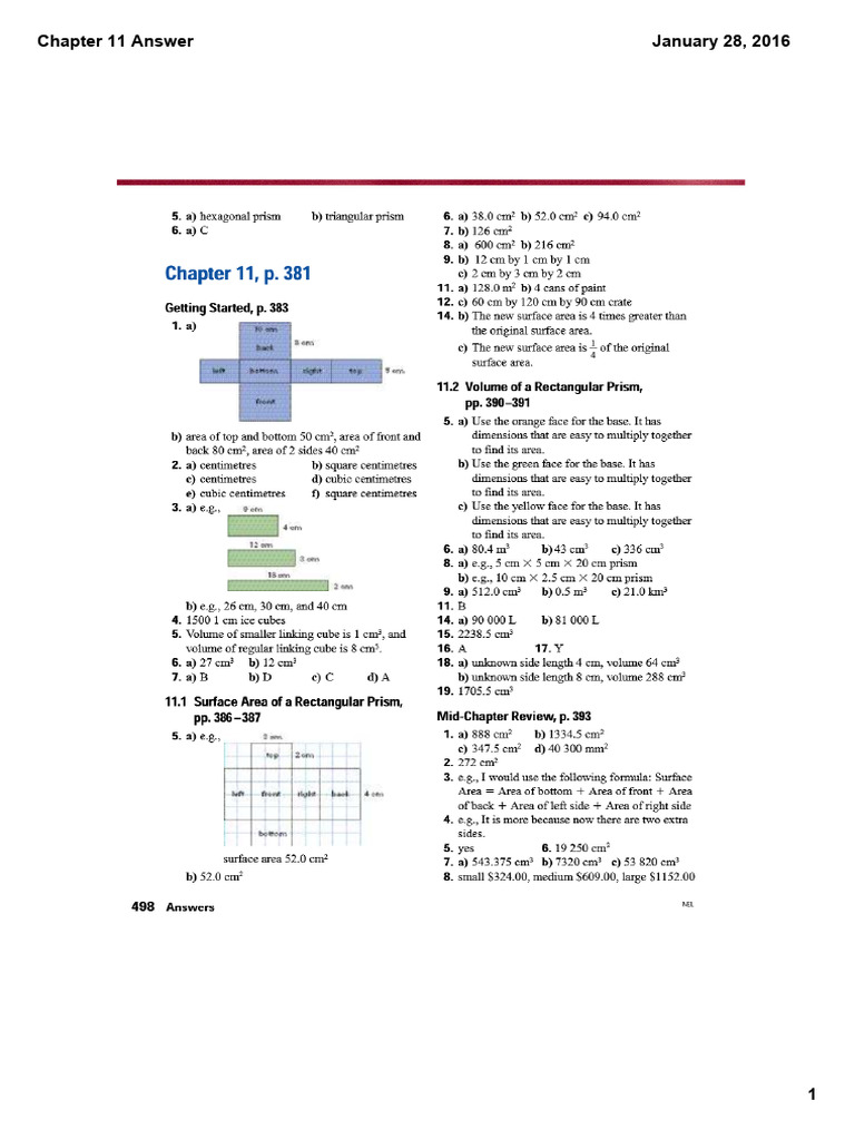 Grade 7 Chapter 11 Answers | PDF