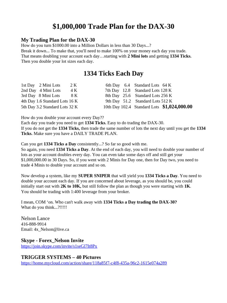 DAX-30 Million Dollar Trade Plan | PDF | Money | Private Sector