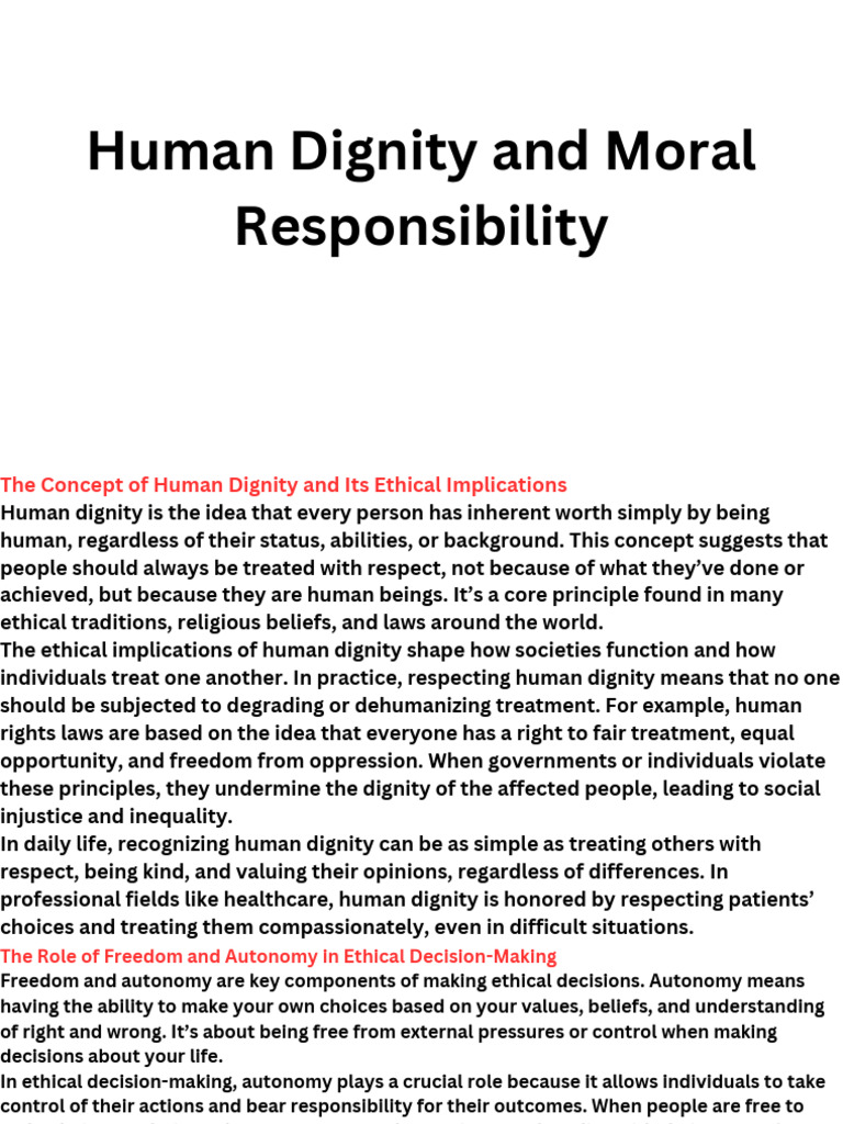 Human Dignity and Moral Responsibility | PDF | Autonomy | Dignity