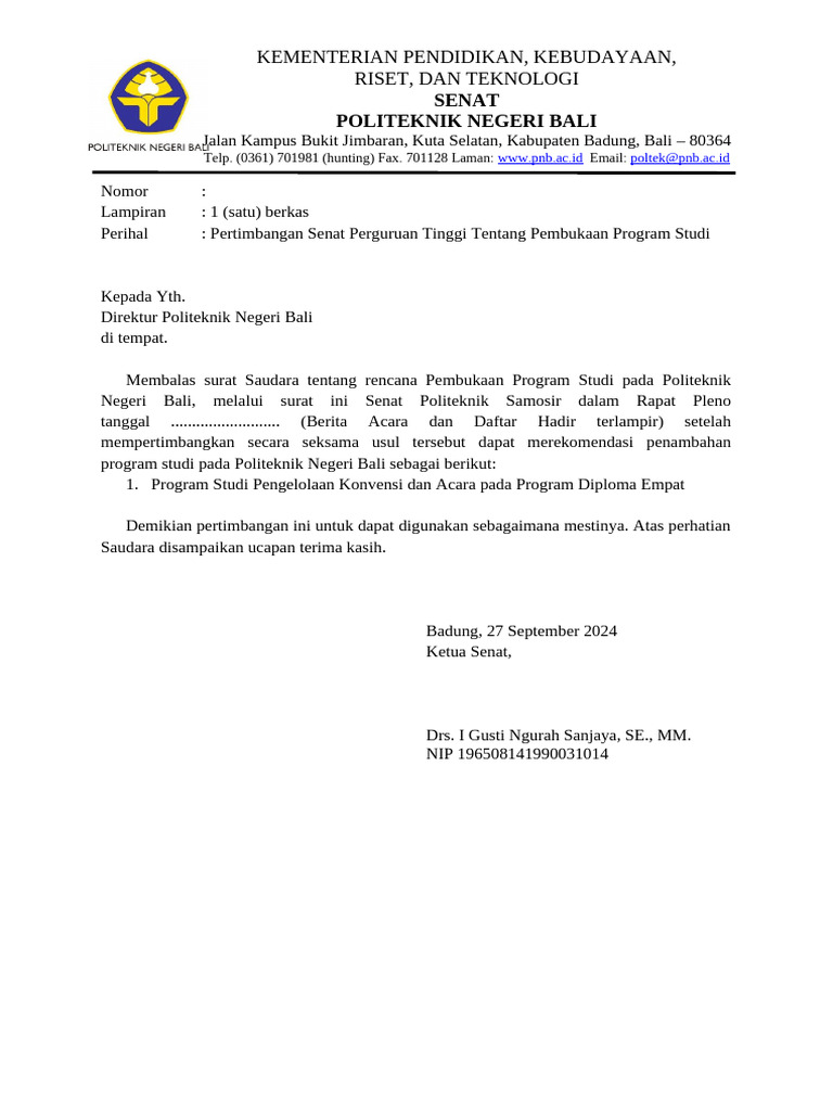 Surat Rekomendasi Senat | PDF