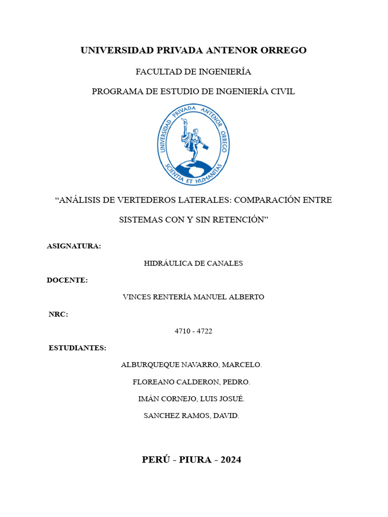 Vertederos Laterales PC4 | PDF | Agua | Canal