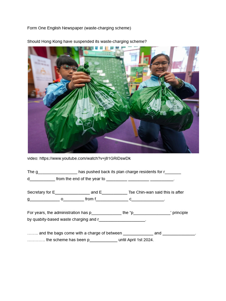 F1 English Newspaper (Waste-Charging Scheme) (Easy Version) | PDF ...