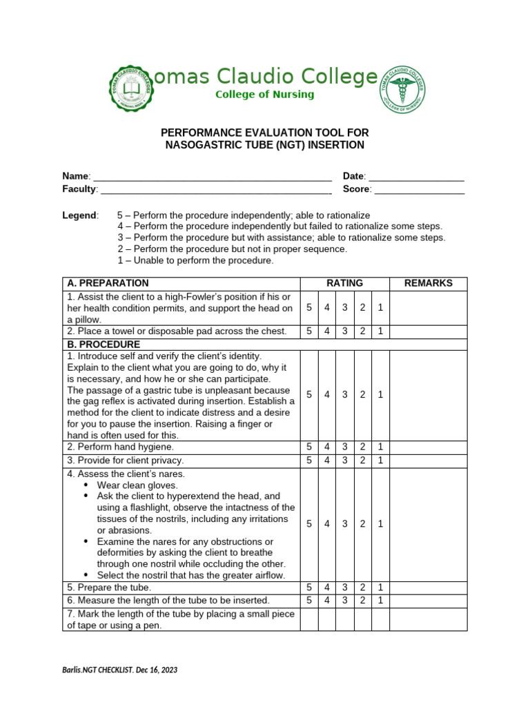 NGT Checklist 2022 2023 | PDF | Medical Specialties | Clinical Medicine