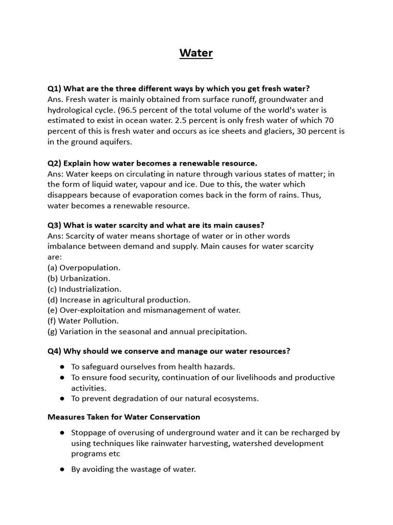 Water Notes.docx | PDF | Water | Fresh Water