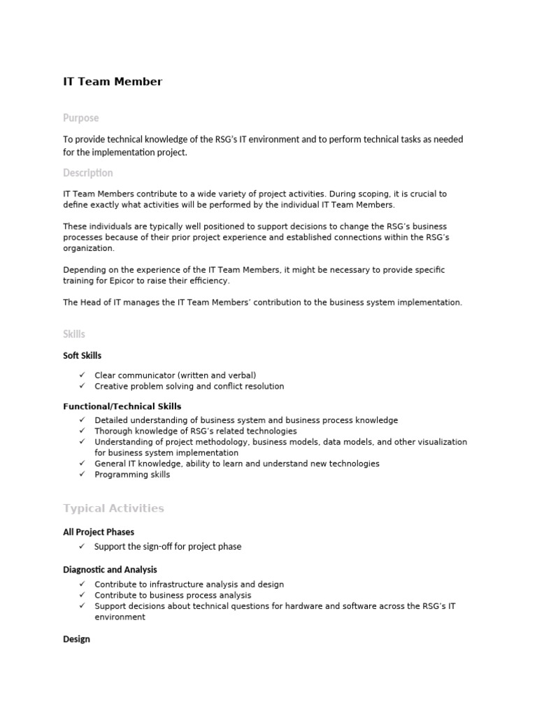 IT Team Member Role in Project Implementation | PDF | Agile Software ...