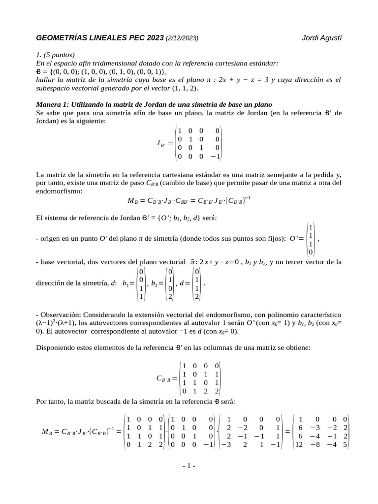 Matriz de Simetría y Proyecciones en ℝ³ | PDF | Base (álgebra lineal ...
