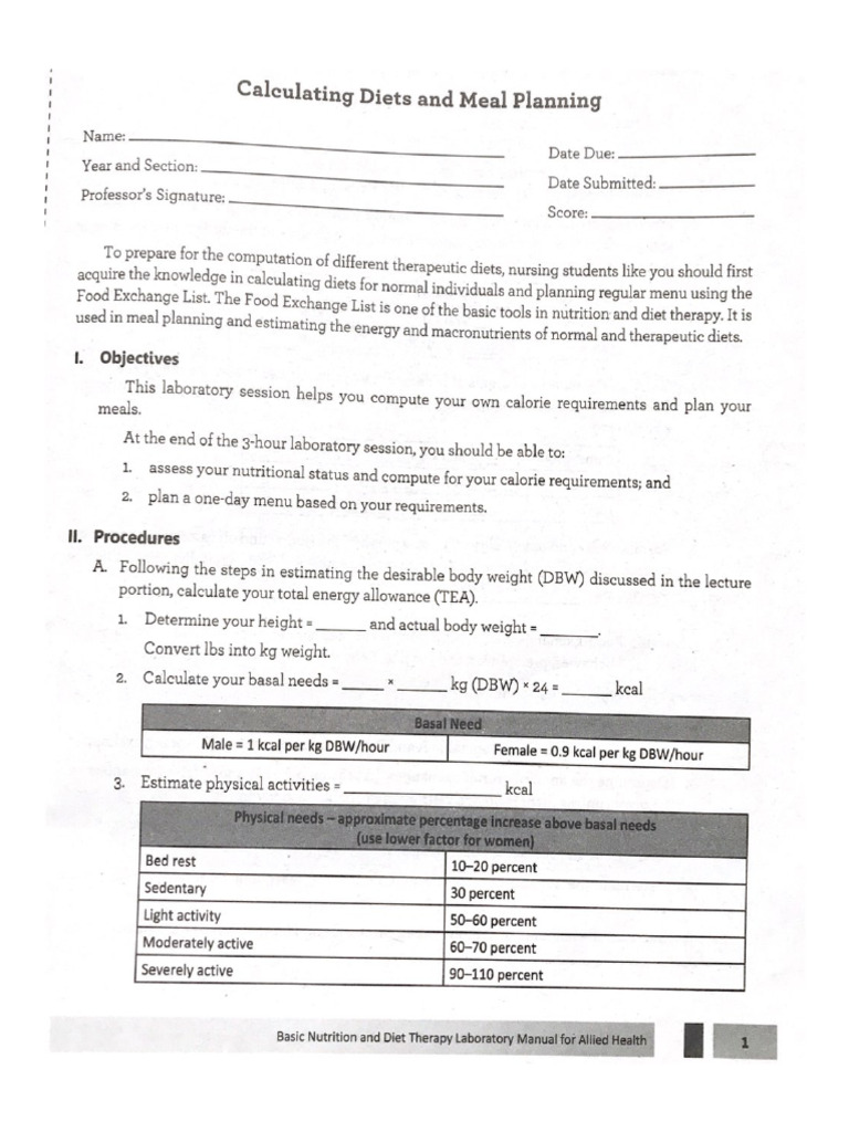 Meal Planning Activity | PDF