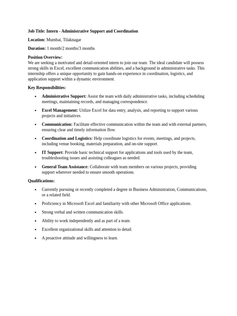 JD - Internship - Admin | PDF | Internship | Job Hunting JD - Internship - Admin | PDF | Internship | Job Hunting