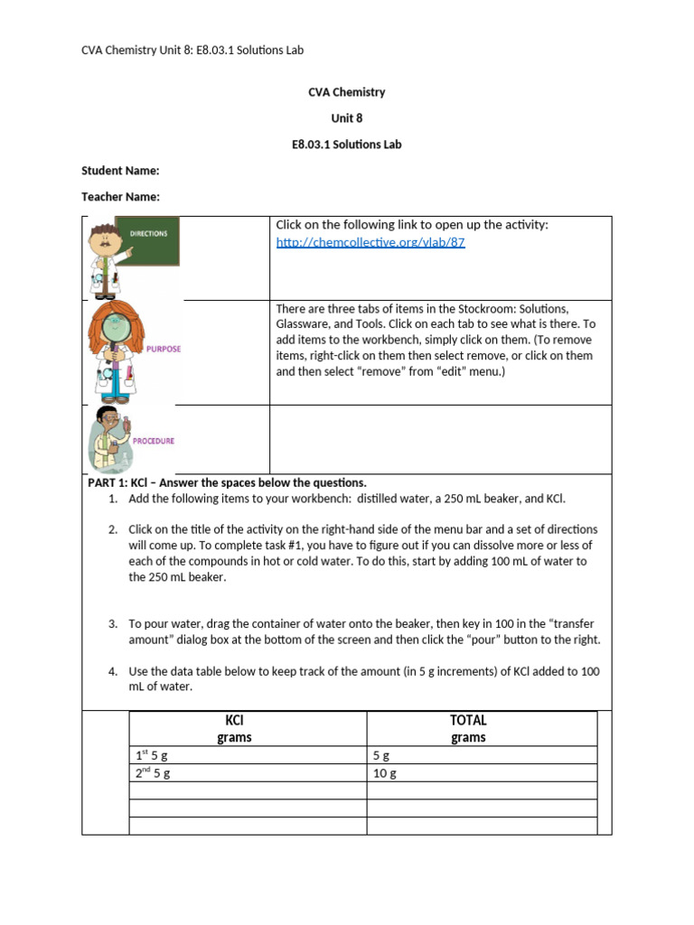 E8.03.1 Solutions Lab | PDF | Potassium Chloride | Solubility