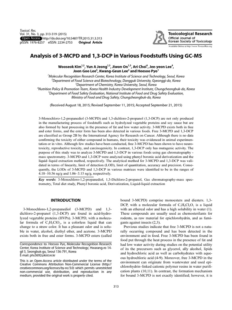 Analysis of 3-MCPD and 1,3-DCP in Various Foodstuffs Using GC-MS | PDF ...