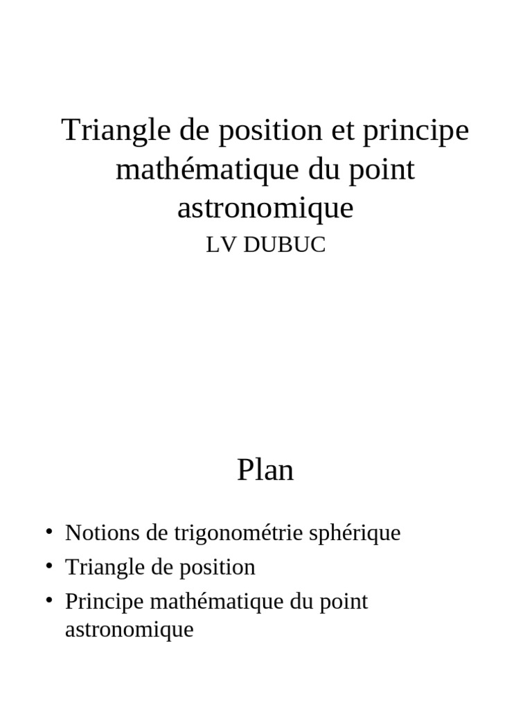 ASTRO 3C - Triangle de Position Et Principe Mathématique Du Point ...