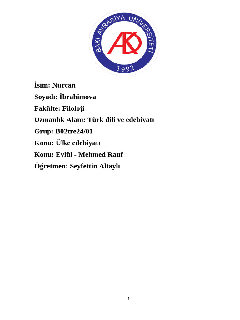 Eylül - Mehmed Rauf | PDF