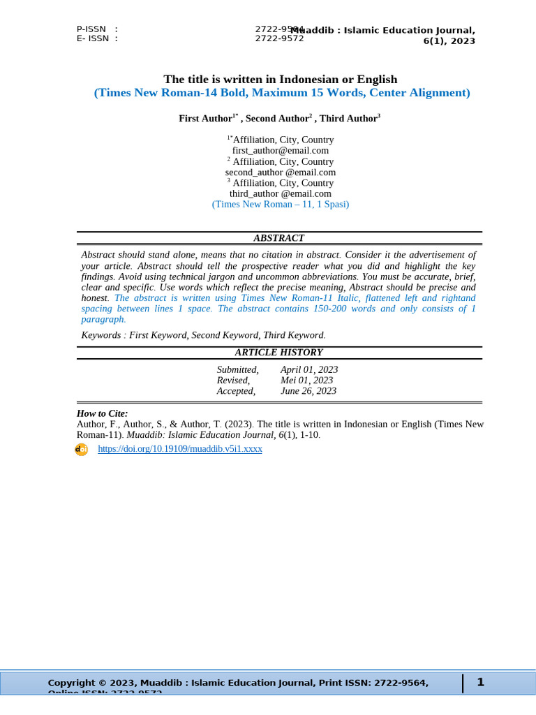 TEMPLATE MUADDIB 2023 (1) | PDF | Abstract (Summary) | Times New Roman