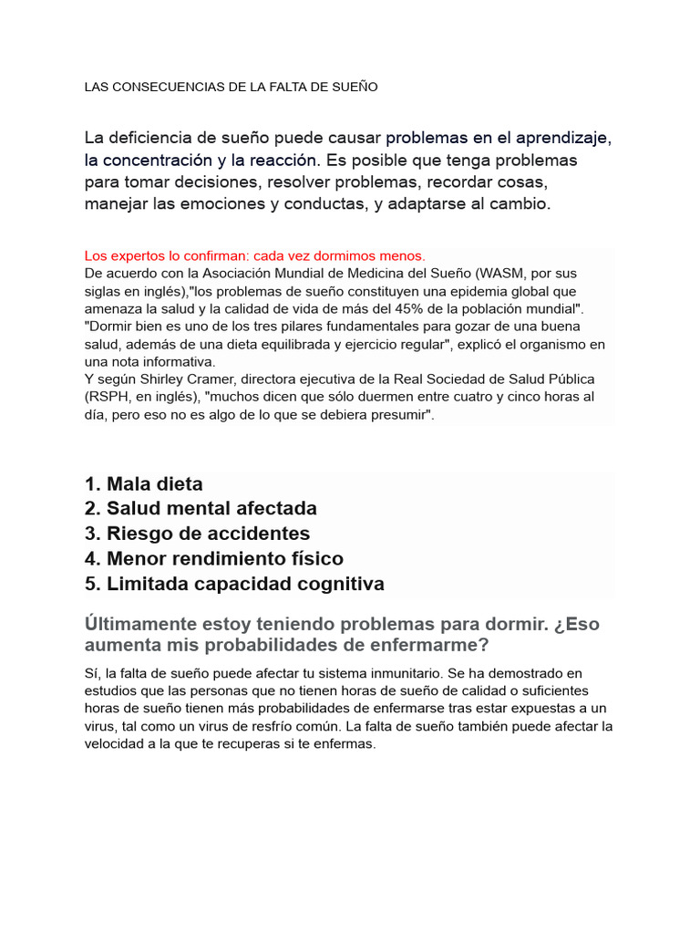 LAS CONSECUENCIAS DE LA FALTA DE SUEÑO | PDF | Dormir | Leptina