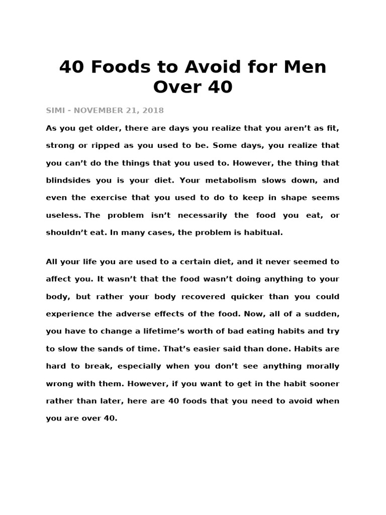 Foods Men Over 40 Should Avoid | PDF | Sugar Substitute | Margarine