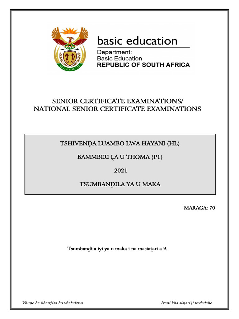 Tshivenda HL P1 May-June 2021 MG | PDF