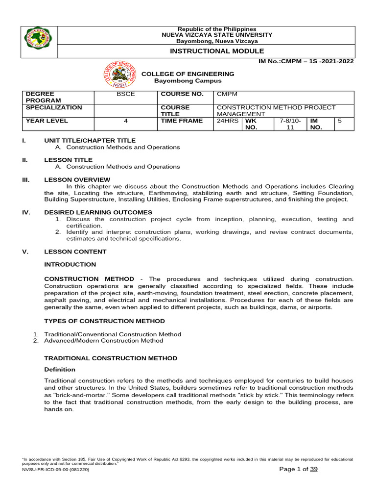 Im 5 Construction Methods and Operations | PDF | Architect | Fair Use