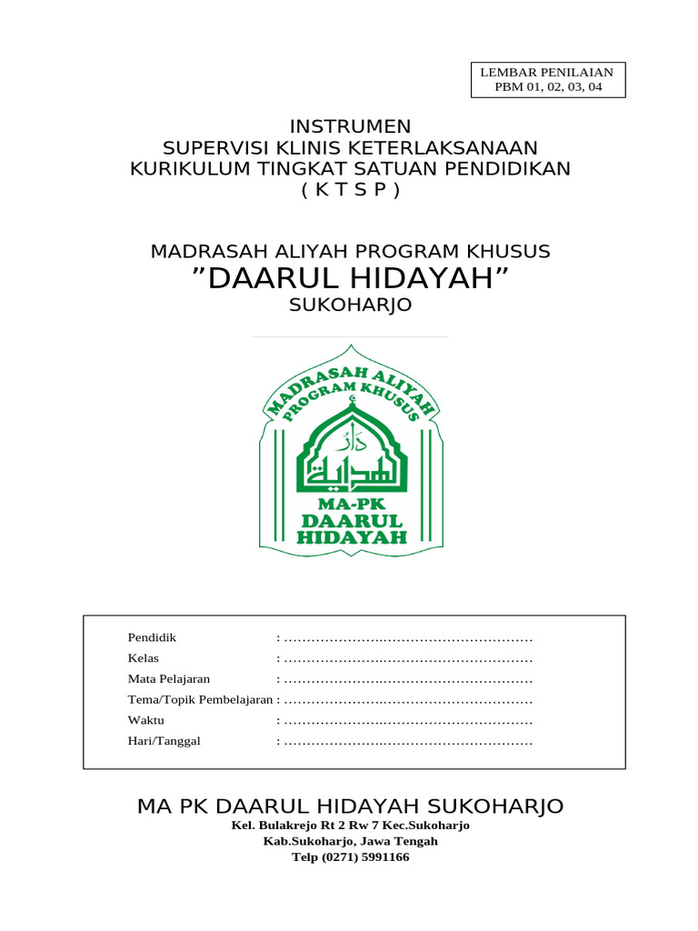 Instrumen Supervisi Klinis KTSP | PDF